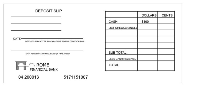 Free Blank Deposit Slip Printable - Template Free Printable