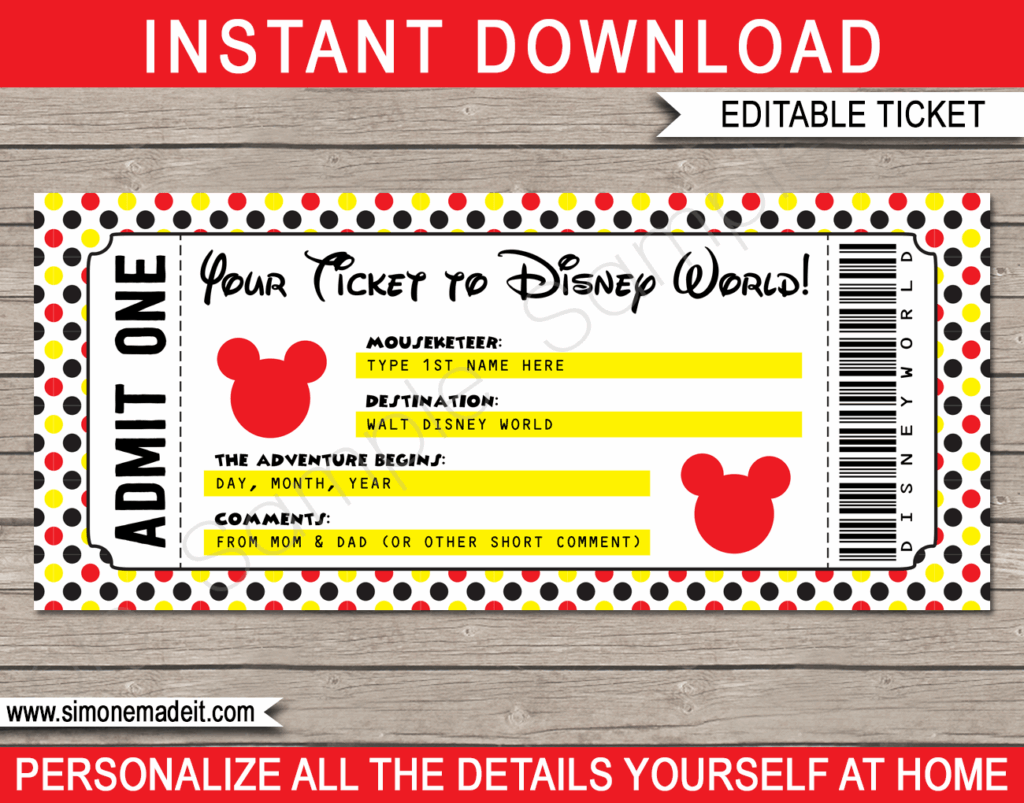 Free Printable Disney World Ticket Template - Template Free Printable