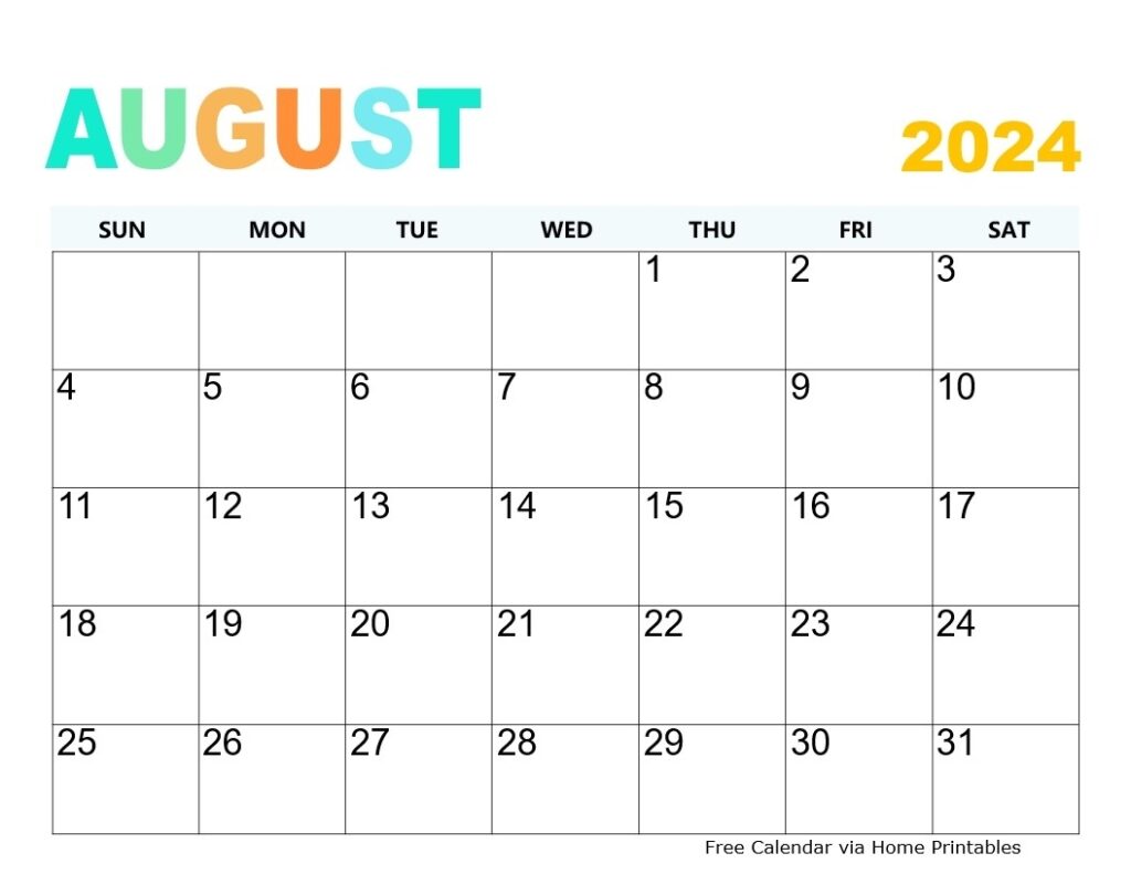 Free Printable August Calendar Template - Template Free Printable