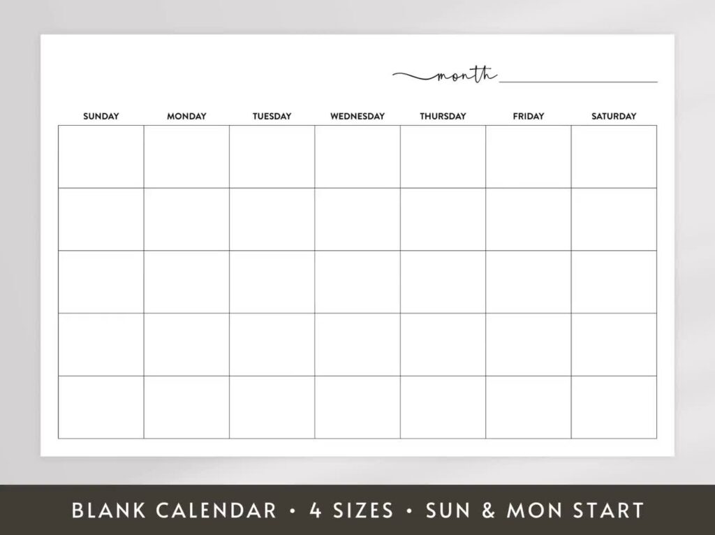 Printable Calendar Large Boxes Blank - Template Free Printable