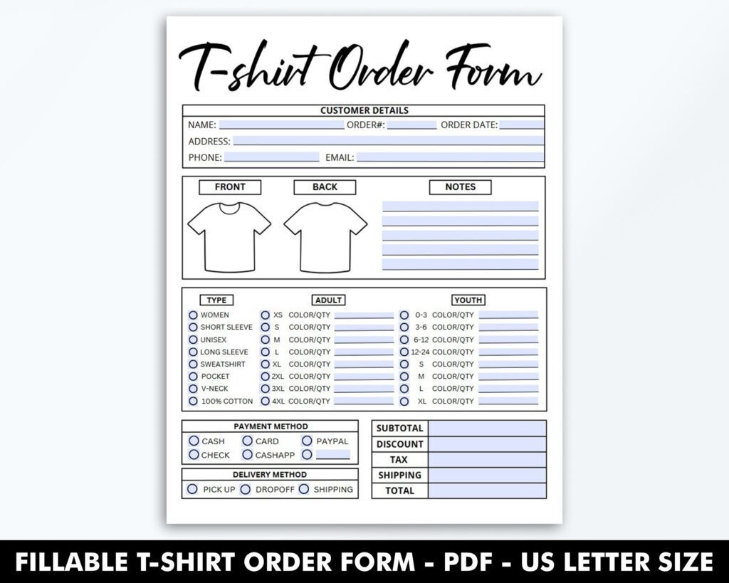 Printable Shirt Order Form Template Free - Template Free Printable