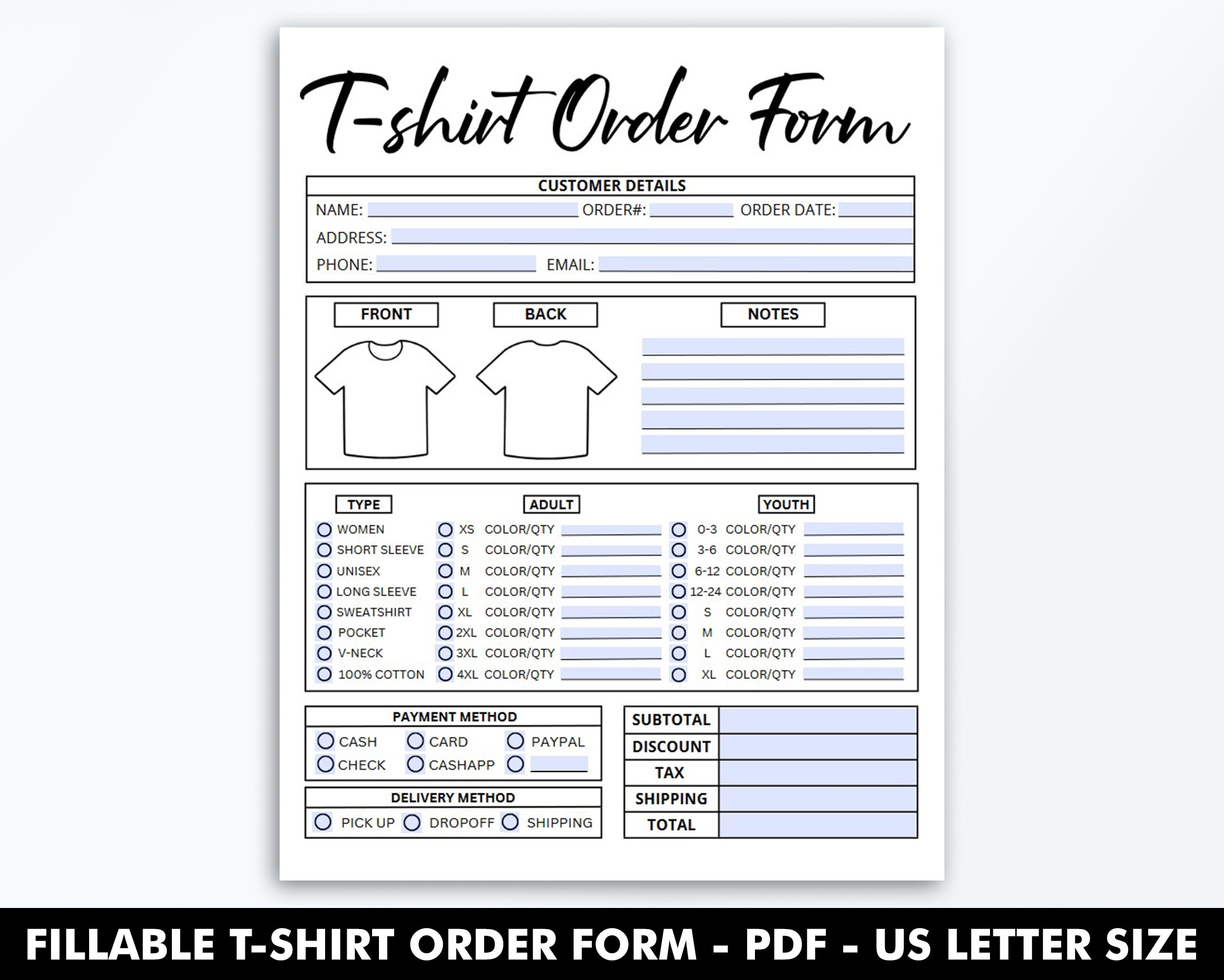 Printable Shirt Order Form Template Free - Template Free Printable