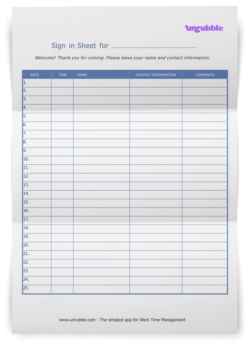 Free Printable Sign In Sheet Template - Template Free Printable