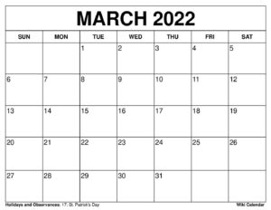 Blank Calendar Of March Printable - Template Free Printable