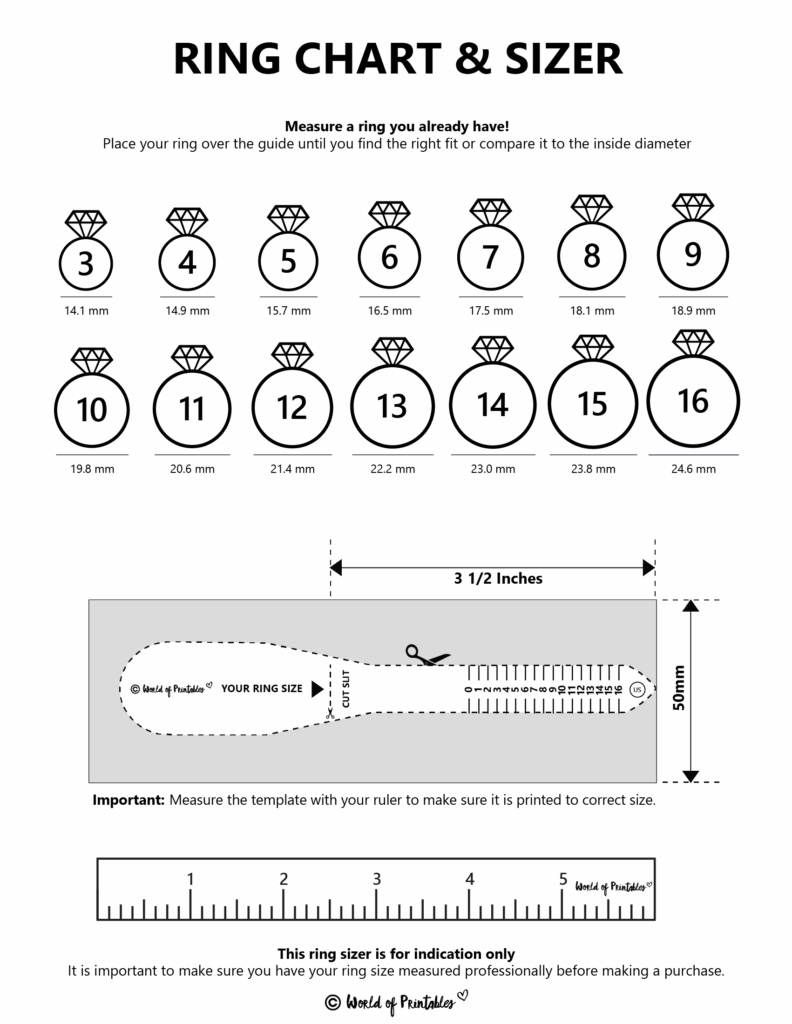 Free Printable Ring Size Chart Pdf - Template Free Printable