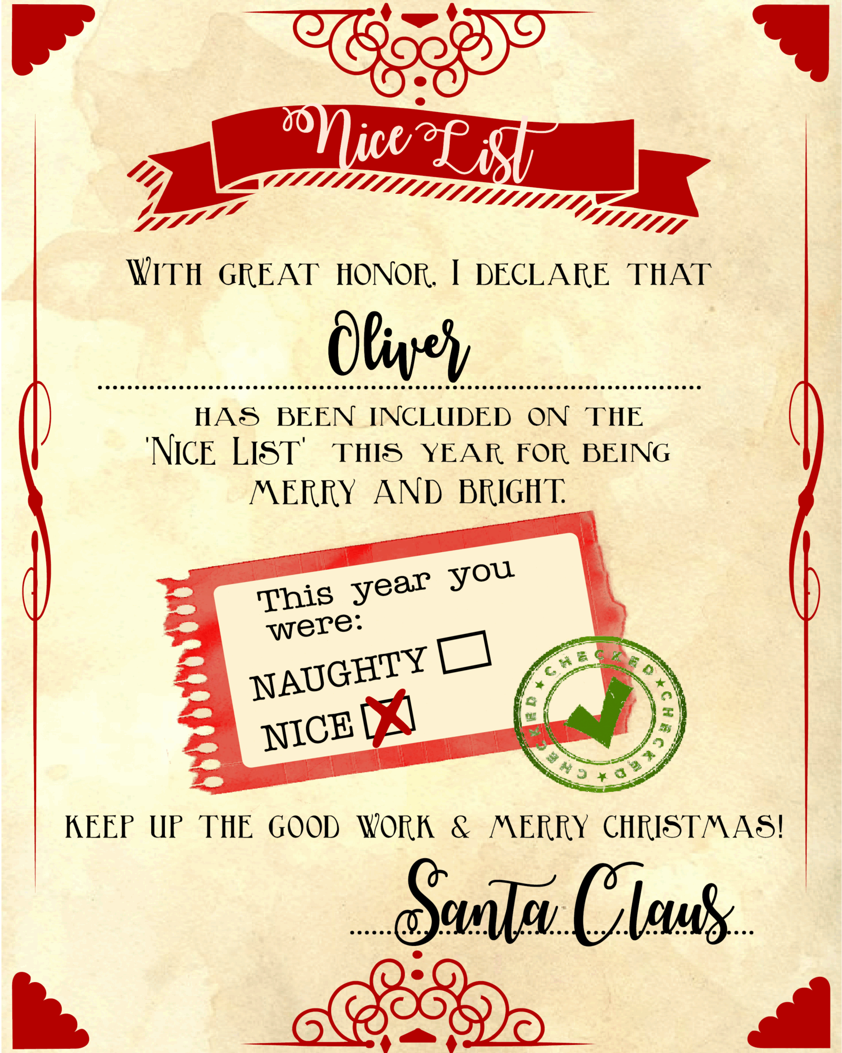 Free Printable Santa Nice List Template - Template Free Printable