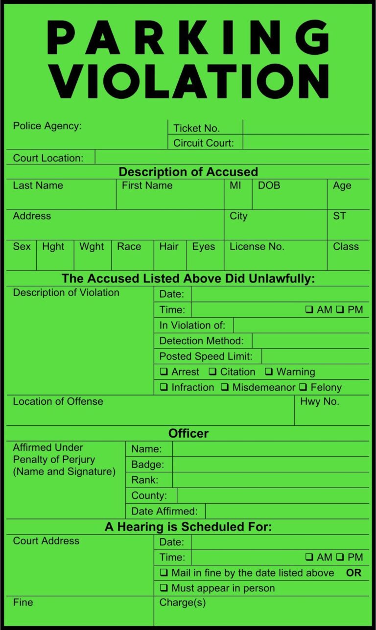Free Printable Blank Parking Violation - Template Free Printable