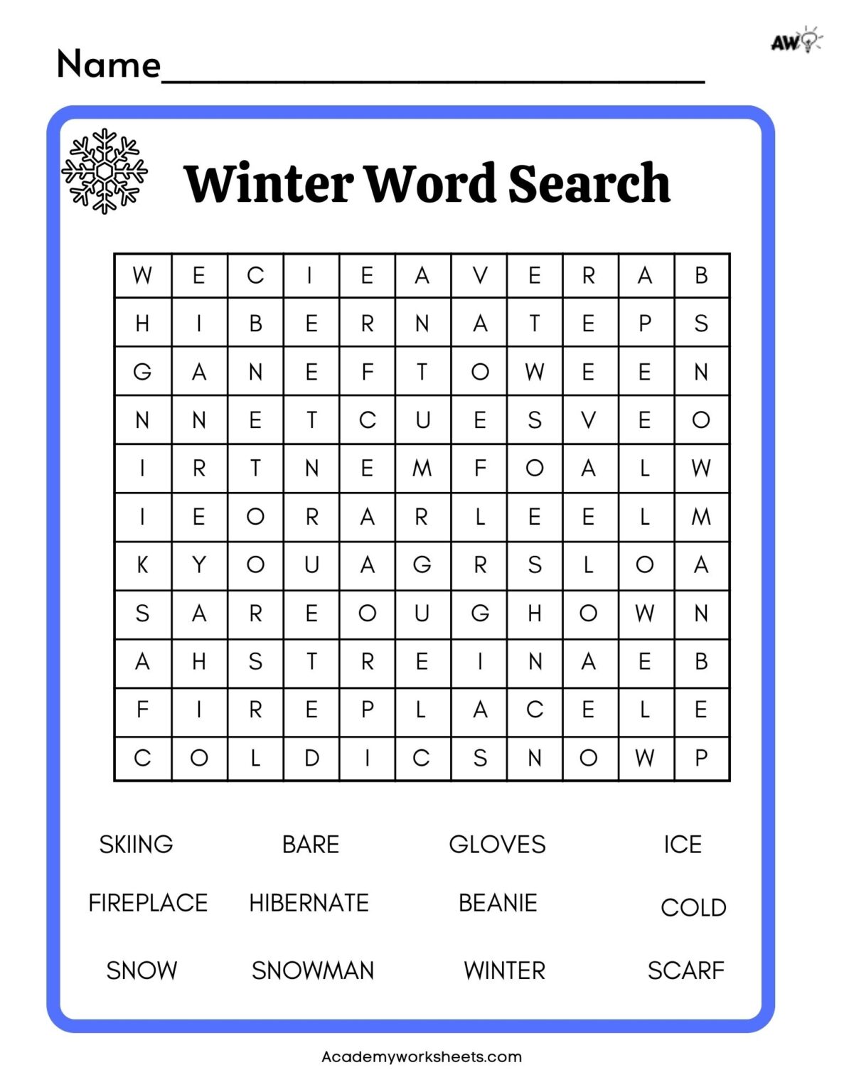 Free Winter Word Search Printable - Template Free Printable