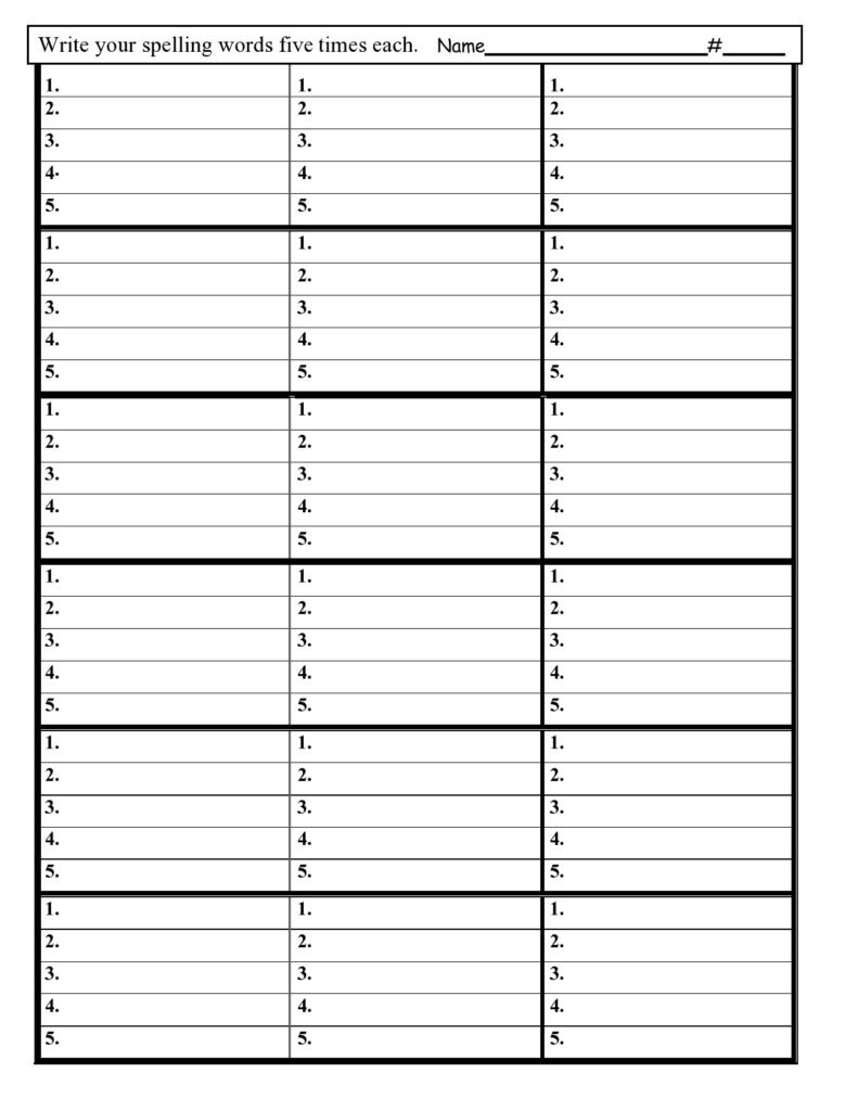 Free Printable Spelling Word Practice Sheets - Template Free Printable