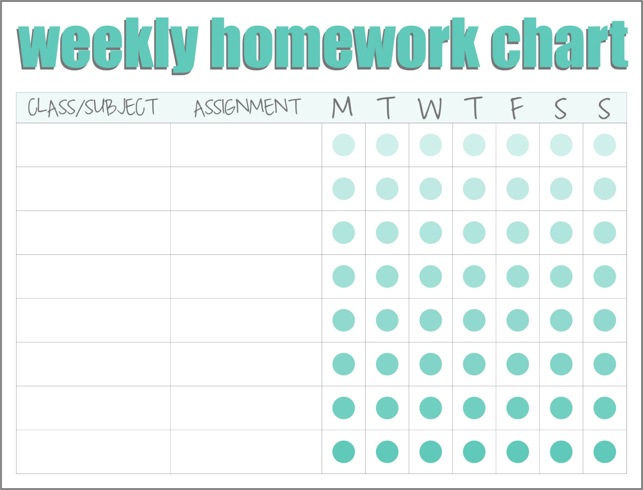 Free Printable Blank Homework Charts - Template Free Printable