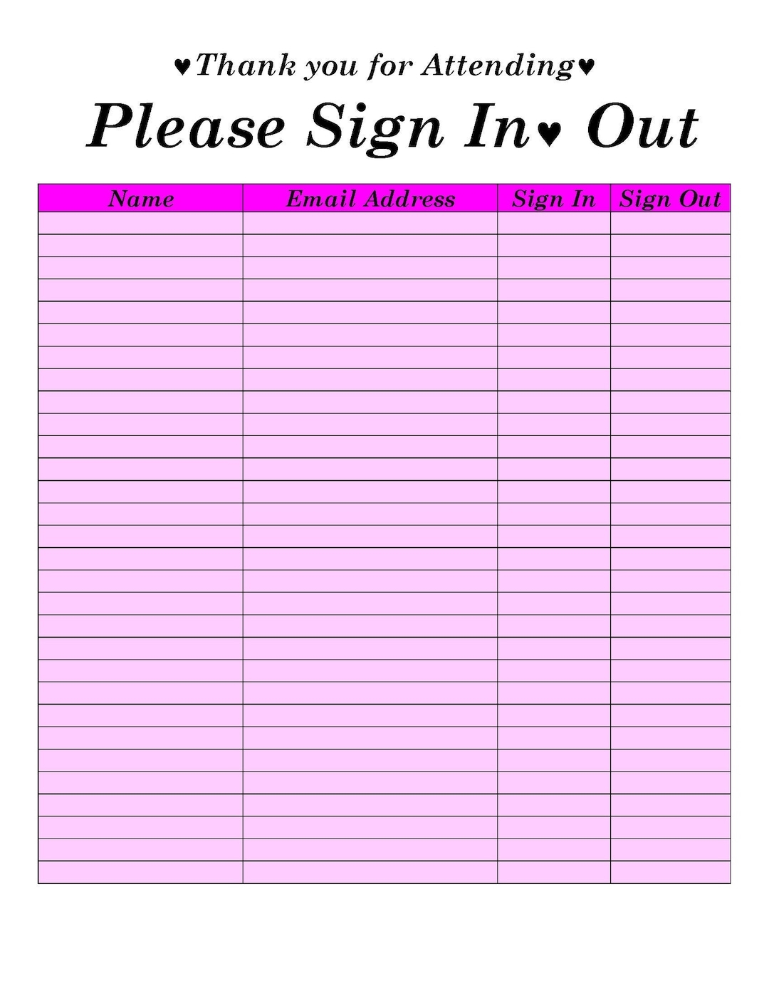 Free Printable Sign Out Sheet Template - Template Free Printable