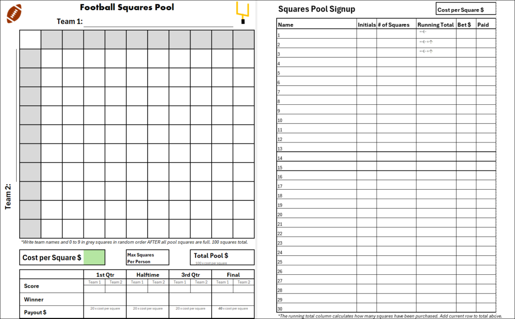 Printable Nfl Football Pool Sheets - Template Free Printable