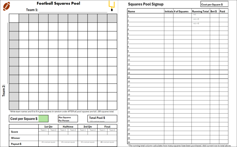 Printable Nfl Football Pool Sheets - Template Free Printable