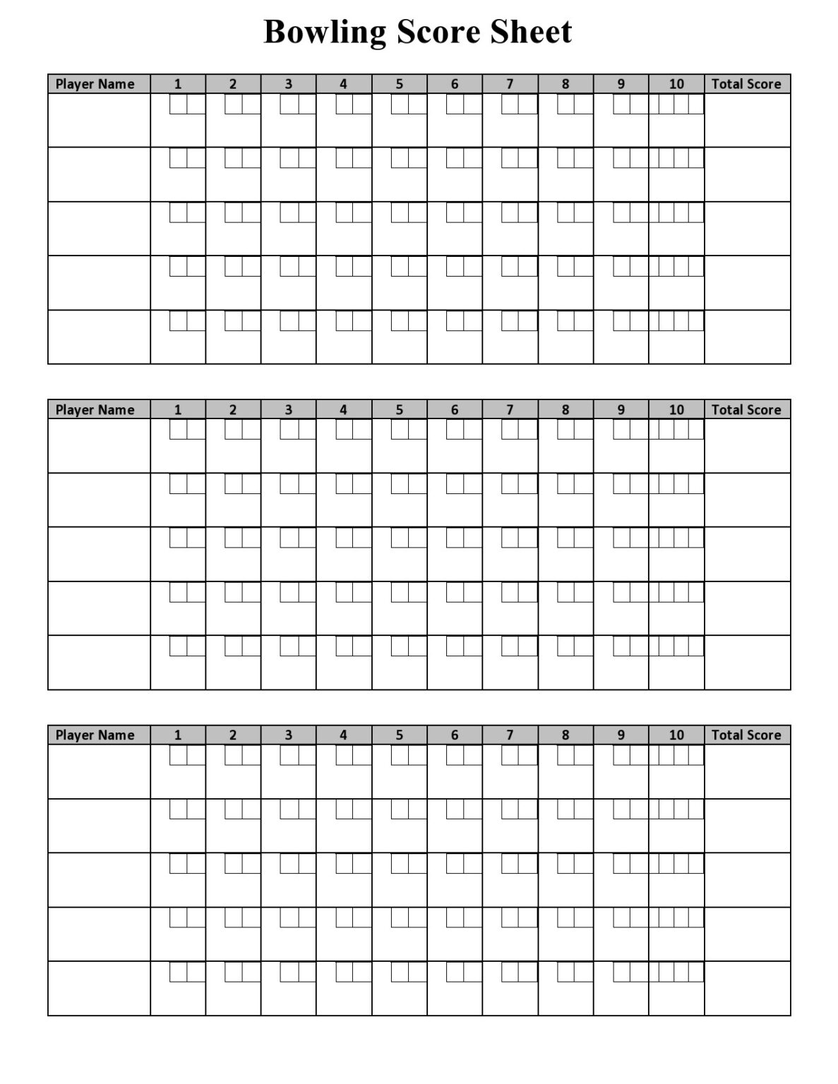 Free Bowling Score Sheet Printable - Template Free Printable