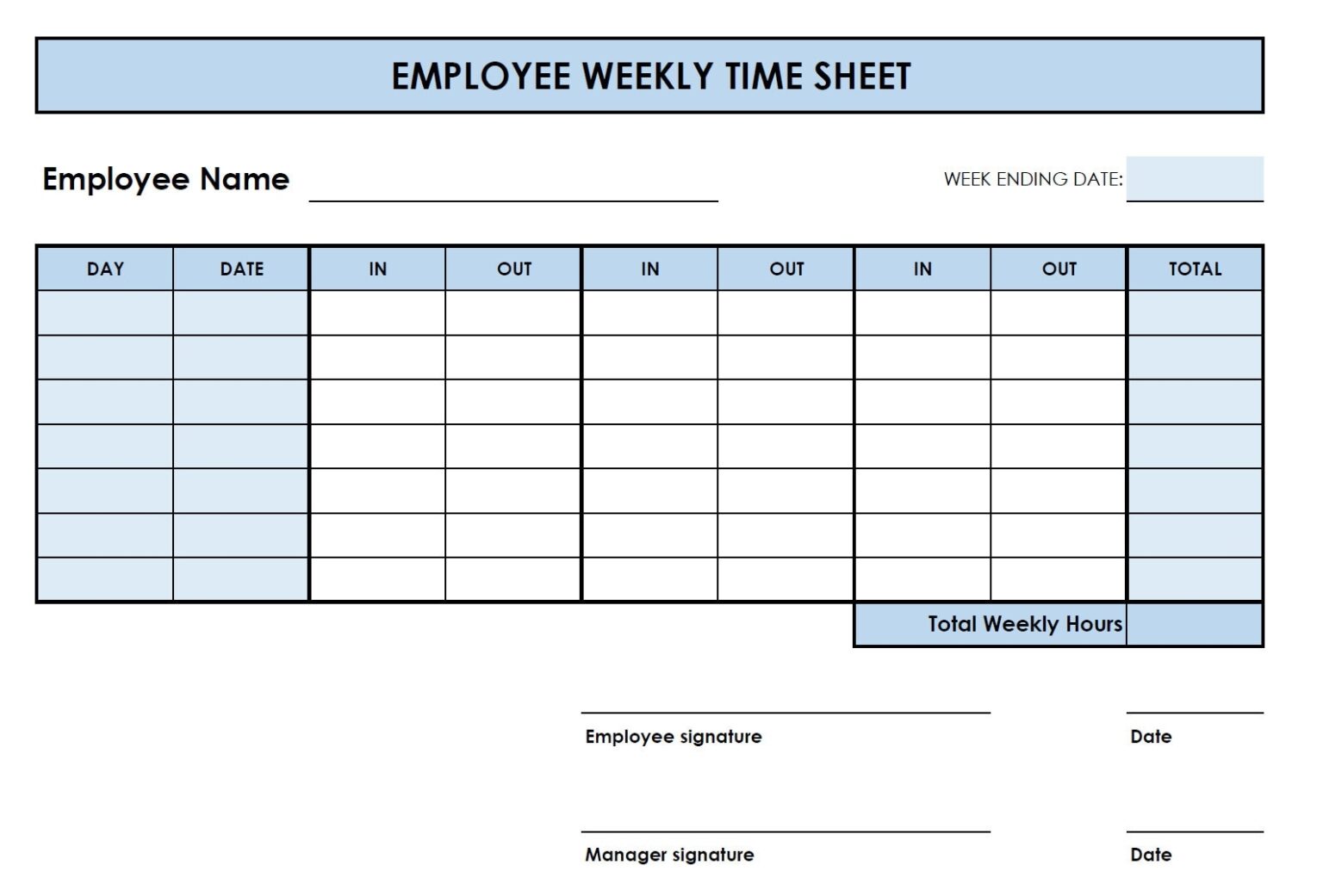 Printable Time Sheets Templates - Template Free Printable