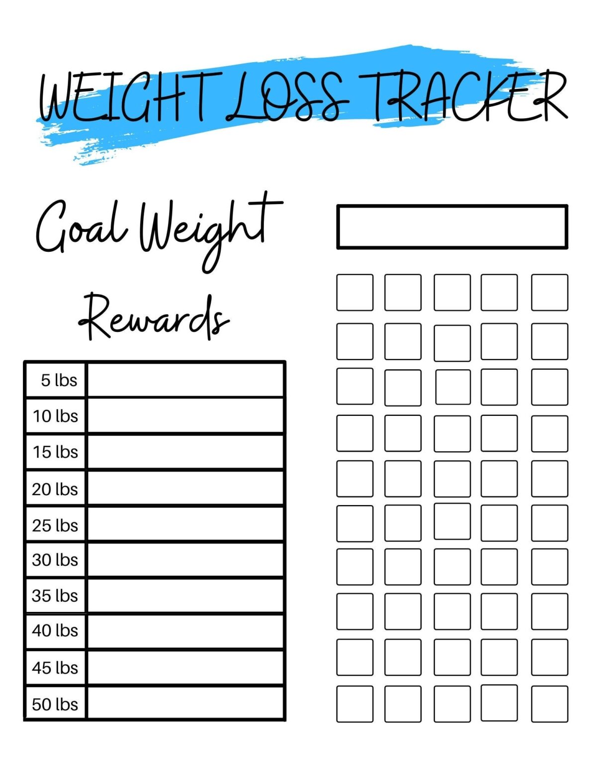 Weight Loss Goal Reward Chart - Template Free Printable