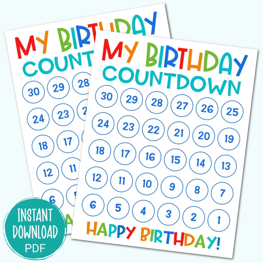 Birthday Calendar Countdown Printable - Template Free Printable