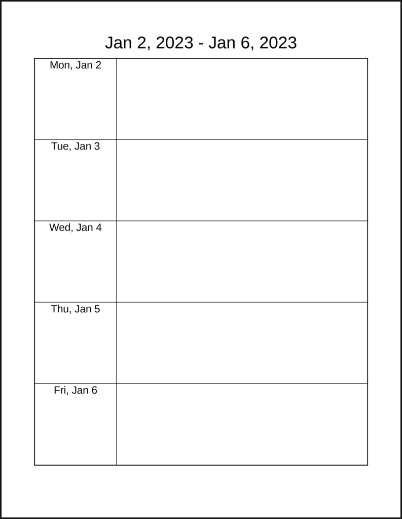 Free Printable Monday Through Friday Calendar - Template Free Printable