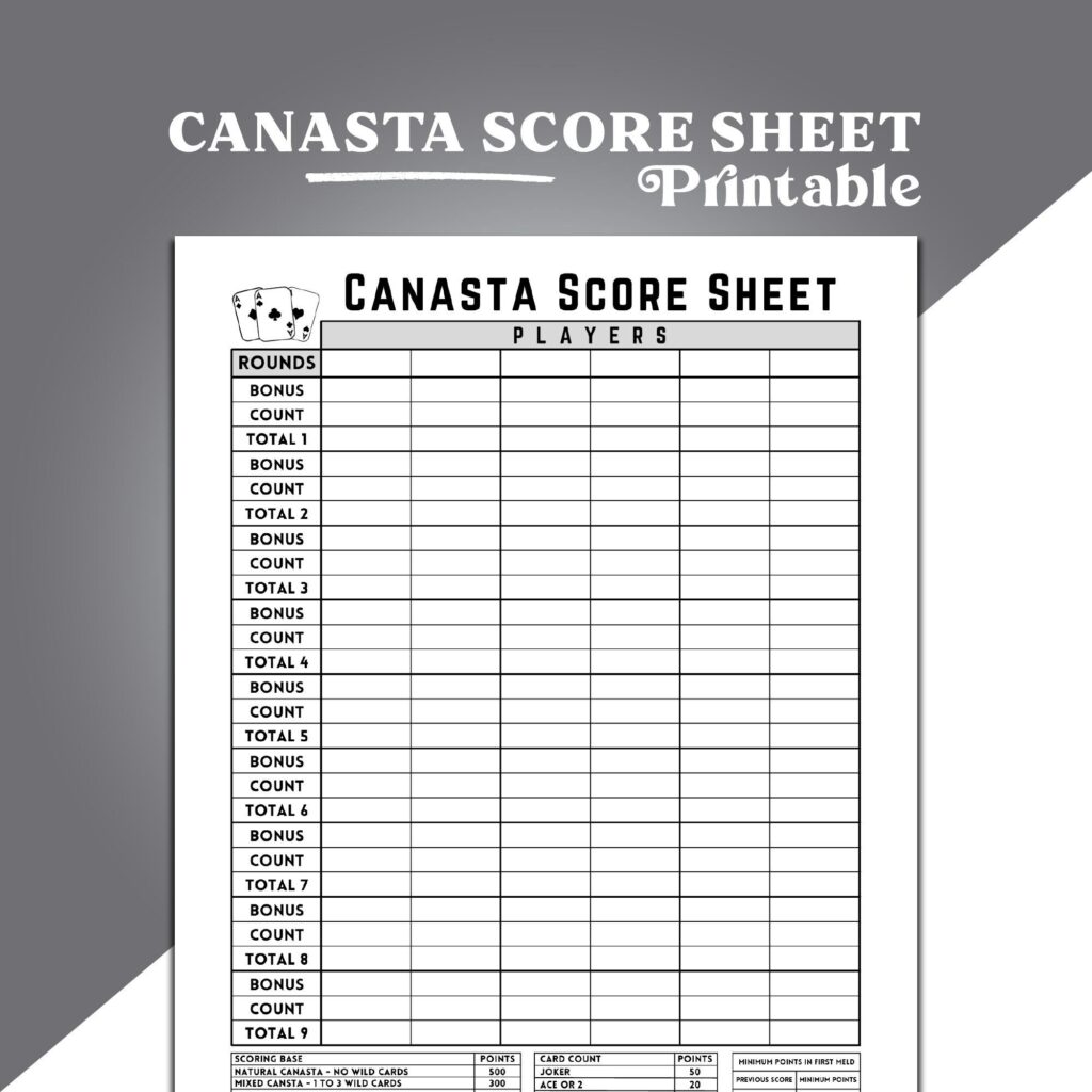 Pdf Printable Canasta Score Sheet - Template Free Printable