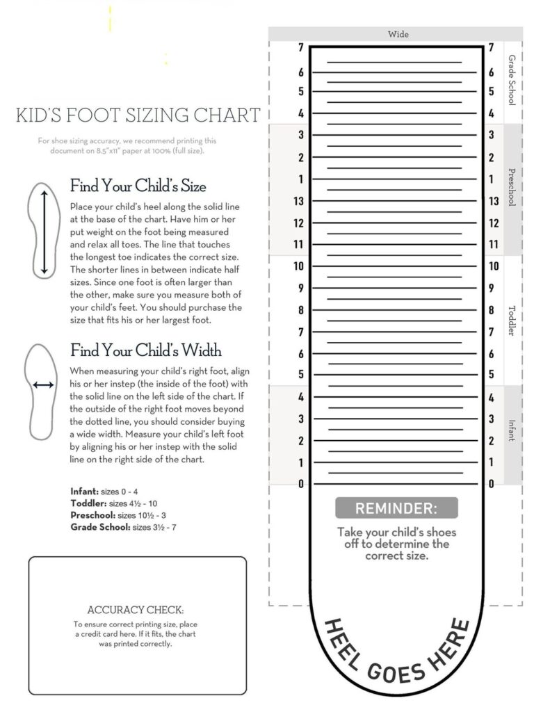 Printable Baby Foot Size Chart - Template Free Printable