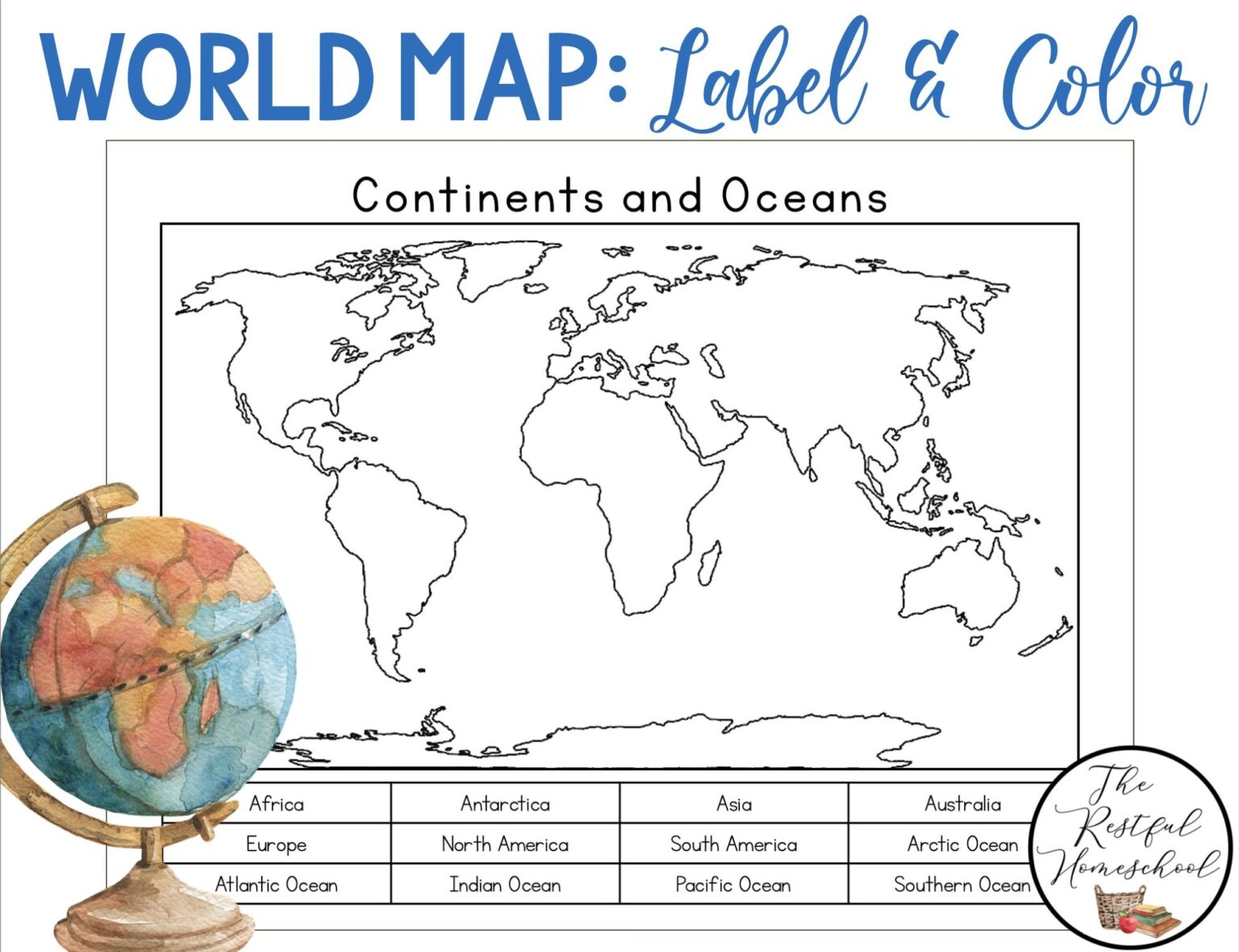 Printable Continents And Oceans Map - Template Free Printable