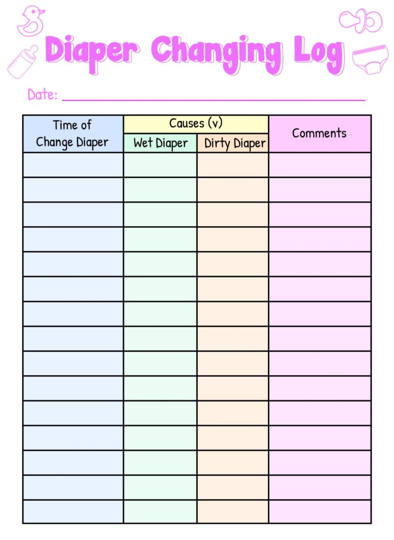 Free Printable Diaper Changing Chart Pdf - Template Free Printable