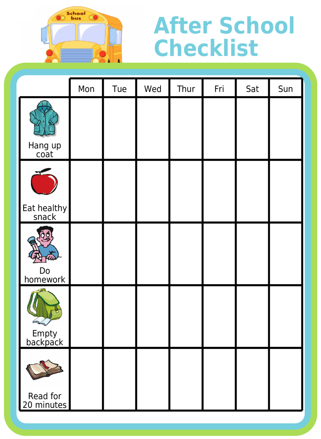 Free Printable After School Routine Chart - Template Free Printable