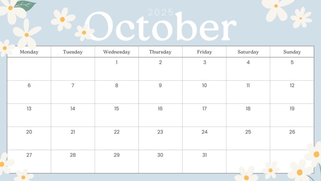 October Printable Calendar Free - Template Free Printable
