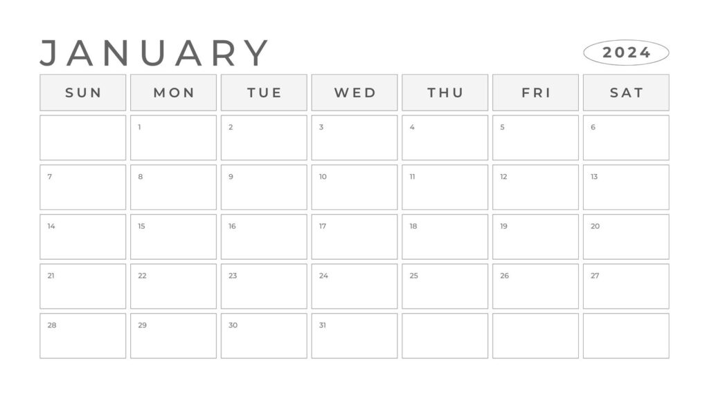 Minimalist Calendar Printable - Template Free Printable