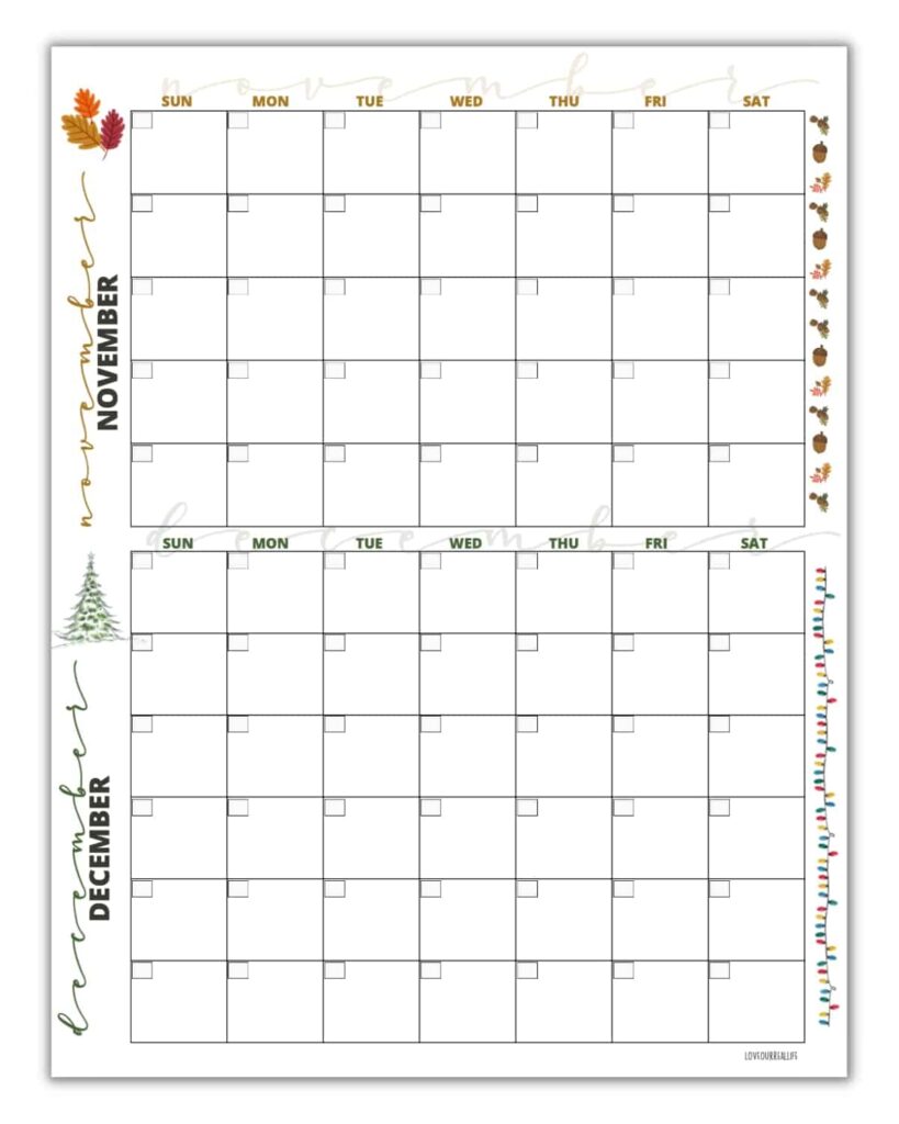 Printable November And December Calendar - Template Free Printable