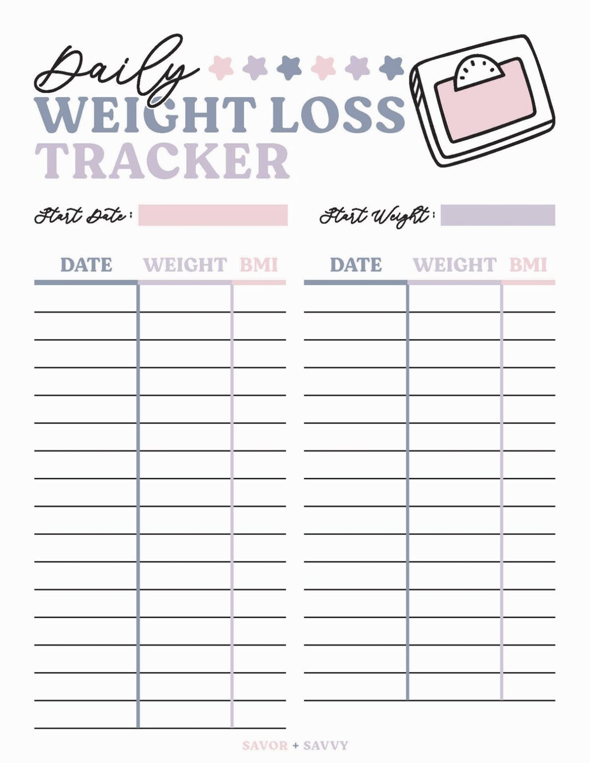 Weight Loss Progress Chart Printable - Template Free Printable