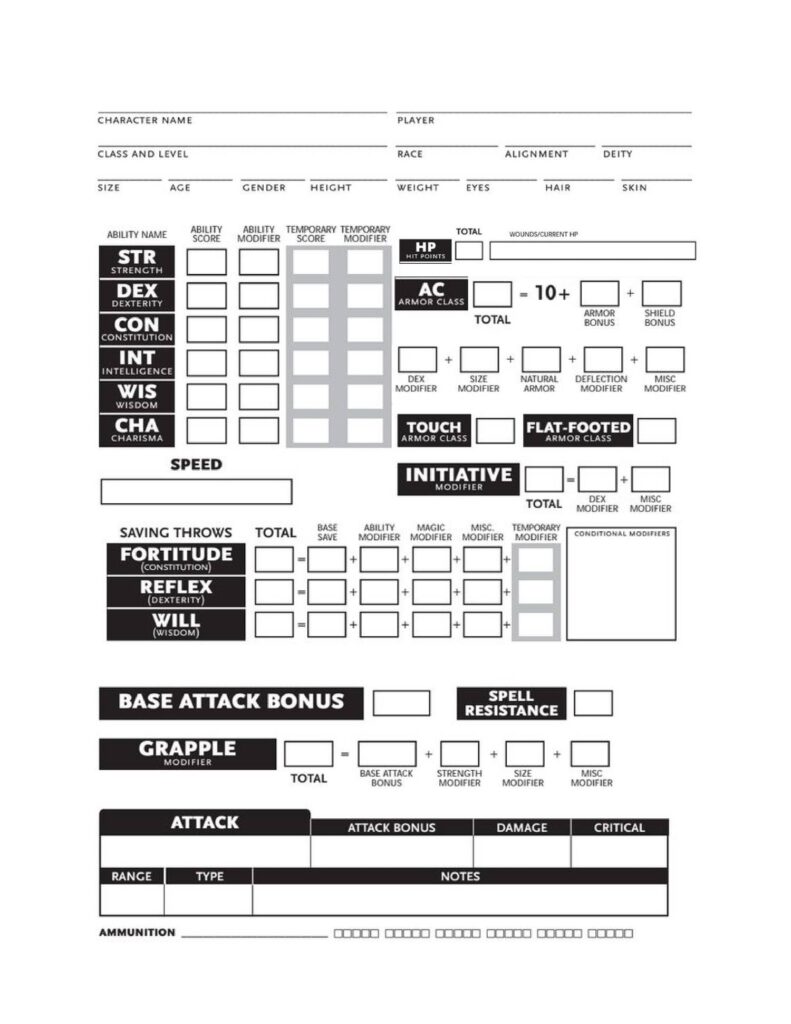 3.5 Character Sheet Printable - Template Free Printable