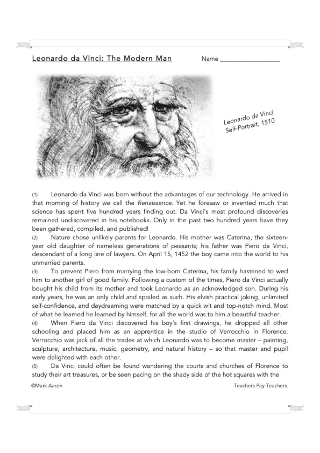 Printable Leonardo Da Vinci Worksheets - Template Free Printable