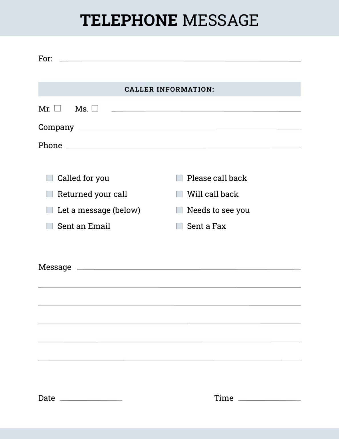 Printable Chart For Phone Messages - Template Free Printable