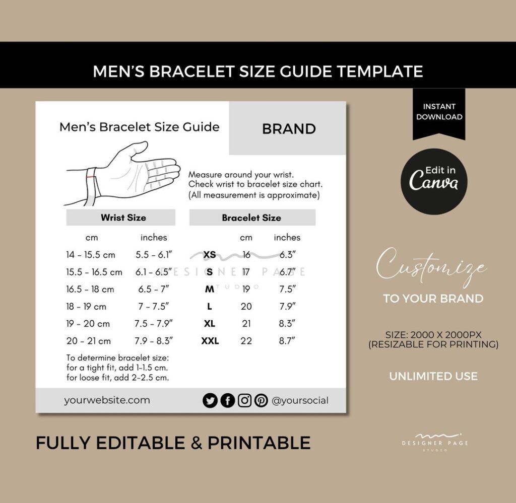 Printable Bracelet Size Chart - Template Free Printable