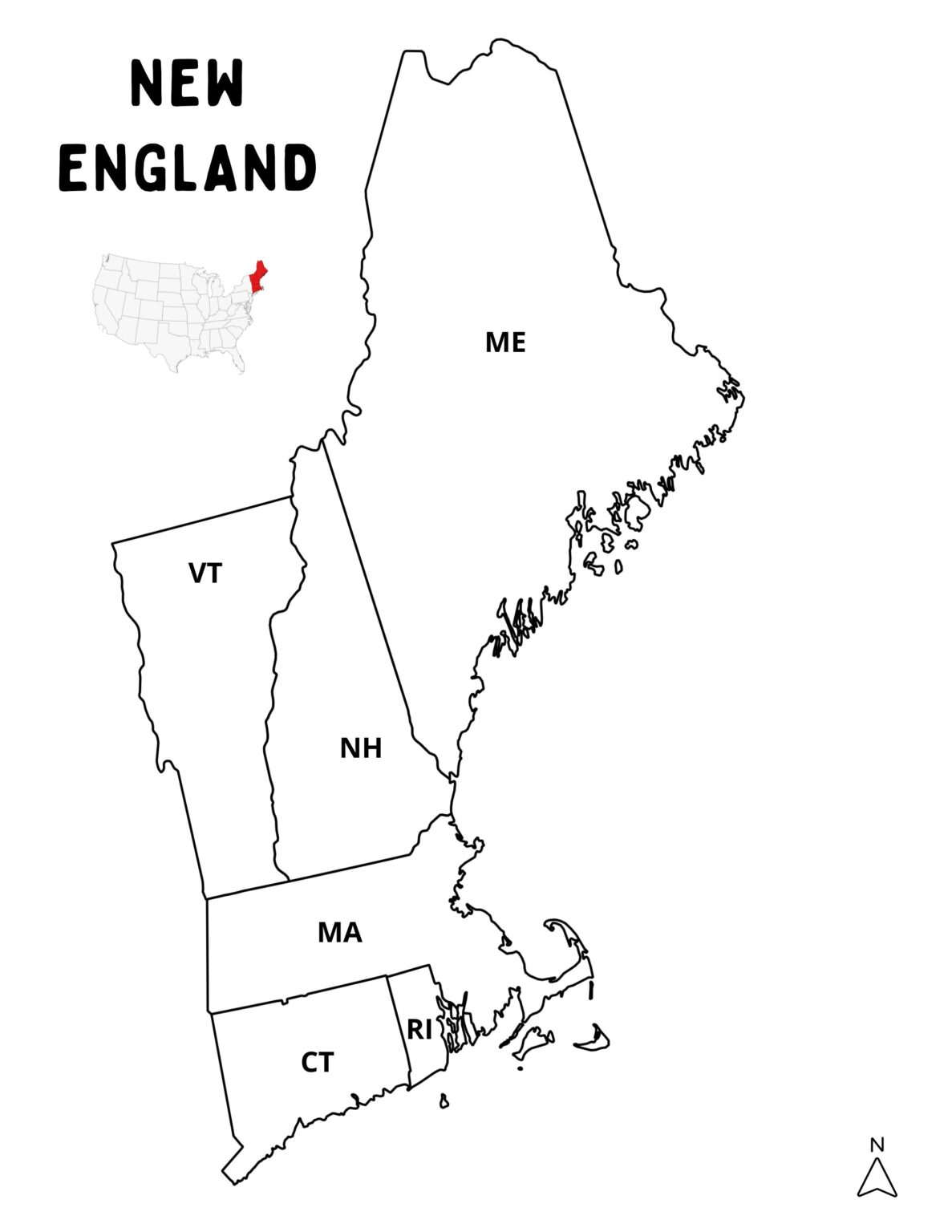 New England Map Printable - Template Free Printable