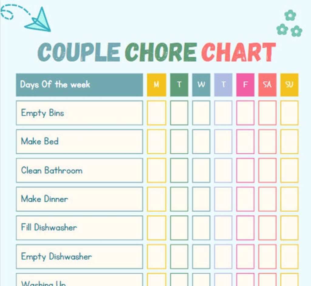 Printable Husband Wife Chore Chart - Template Free Printable