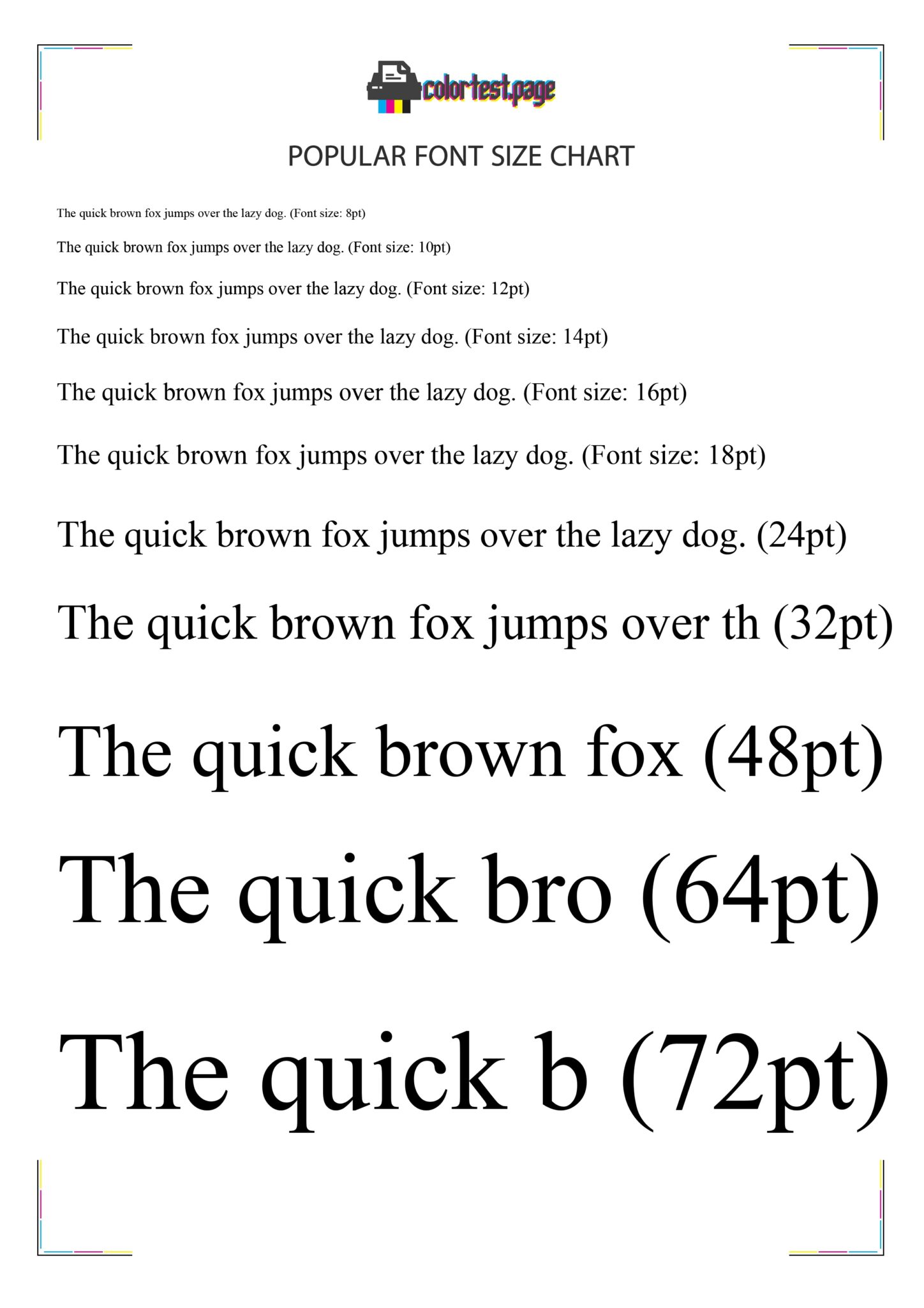 Printable Font Size Chart - Template Free Printable