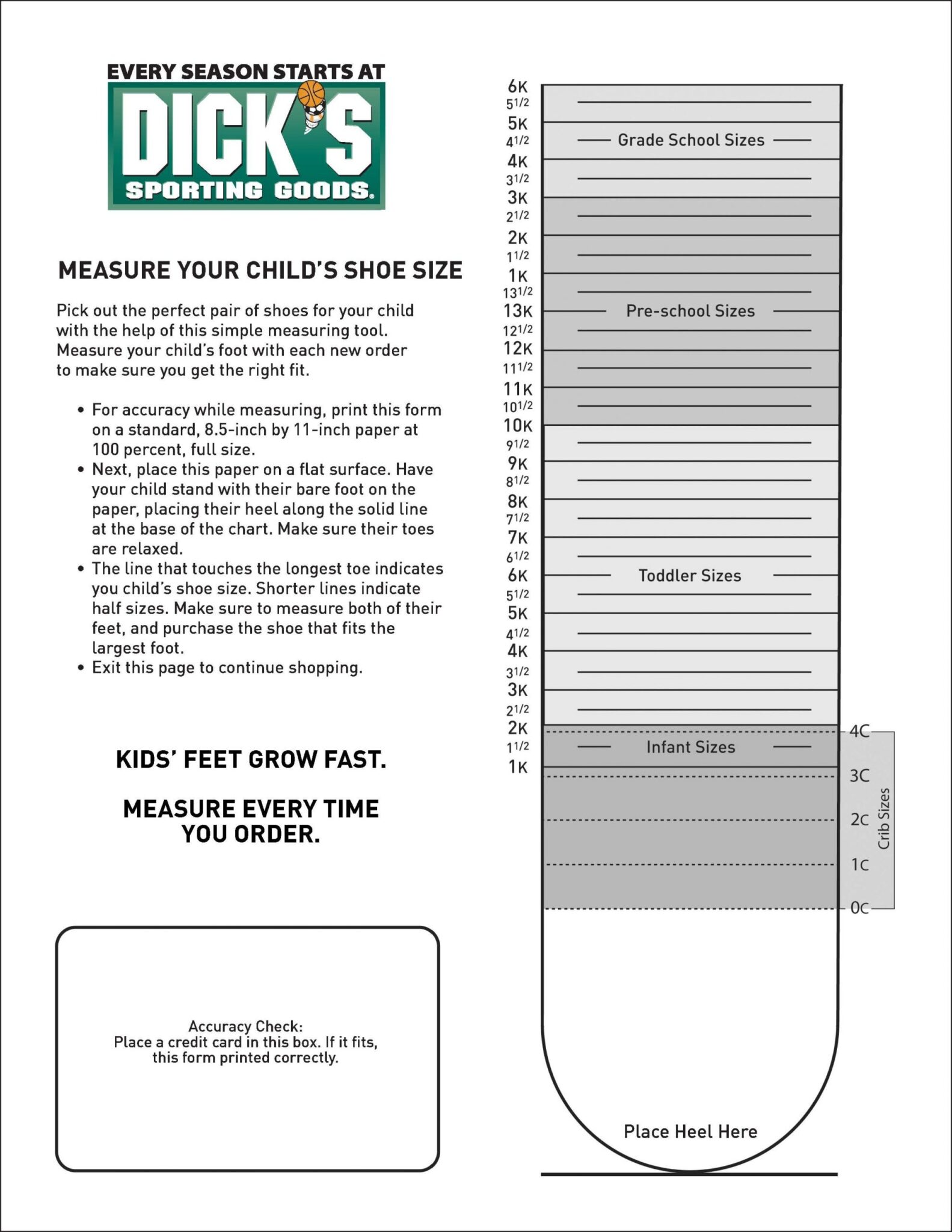 Kid Shoe Size Printable Chart - Template Free Printable