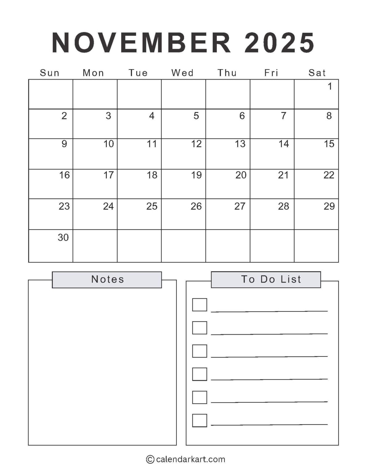 November Printable Calender - Template Free Printable