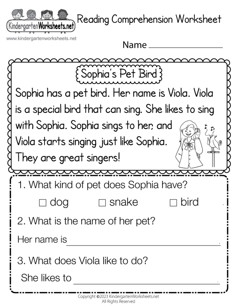 Free Printable Reading Comprehension Sheets - Template Free Printable