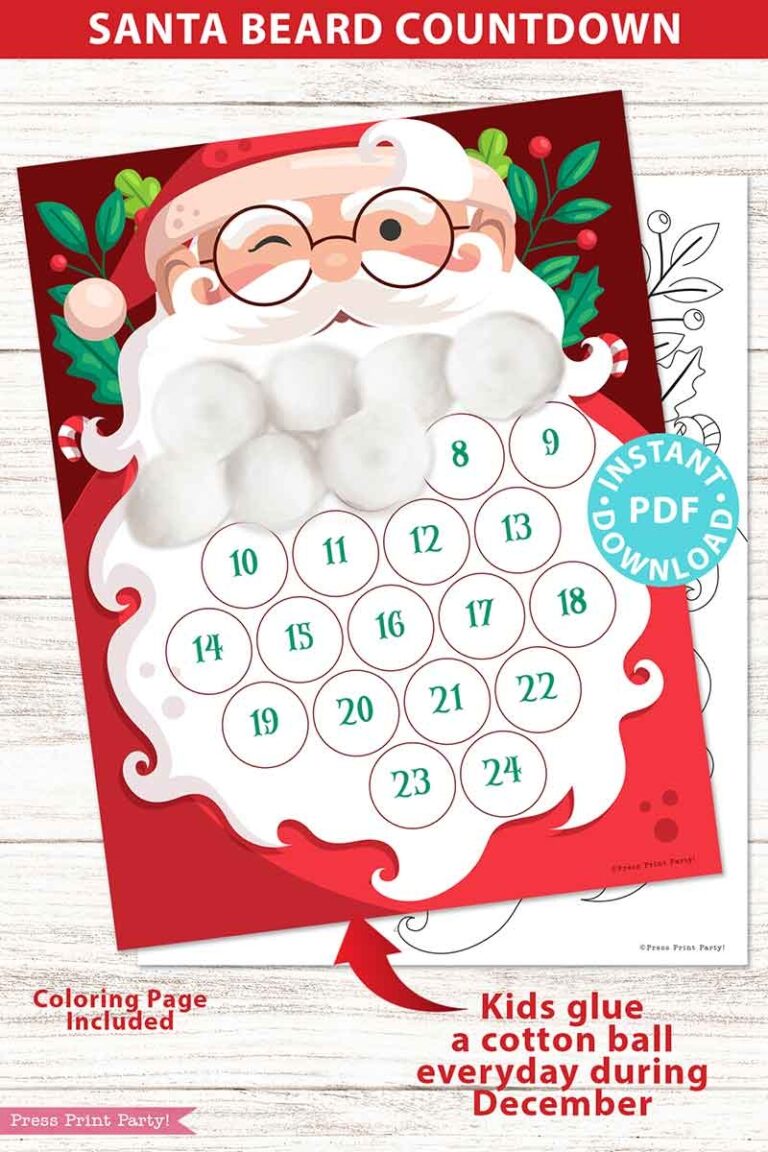 Santa Advent Calendar Printable - Template Free Printable