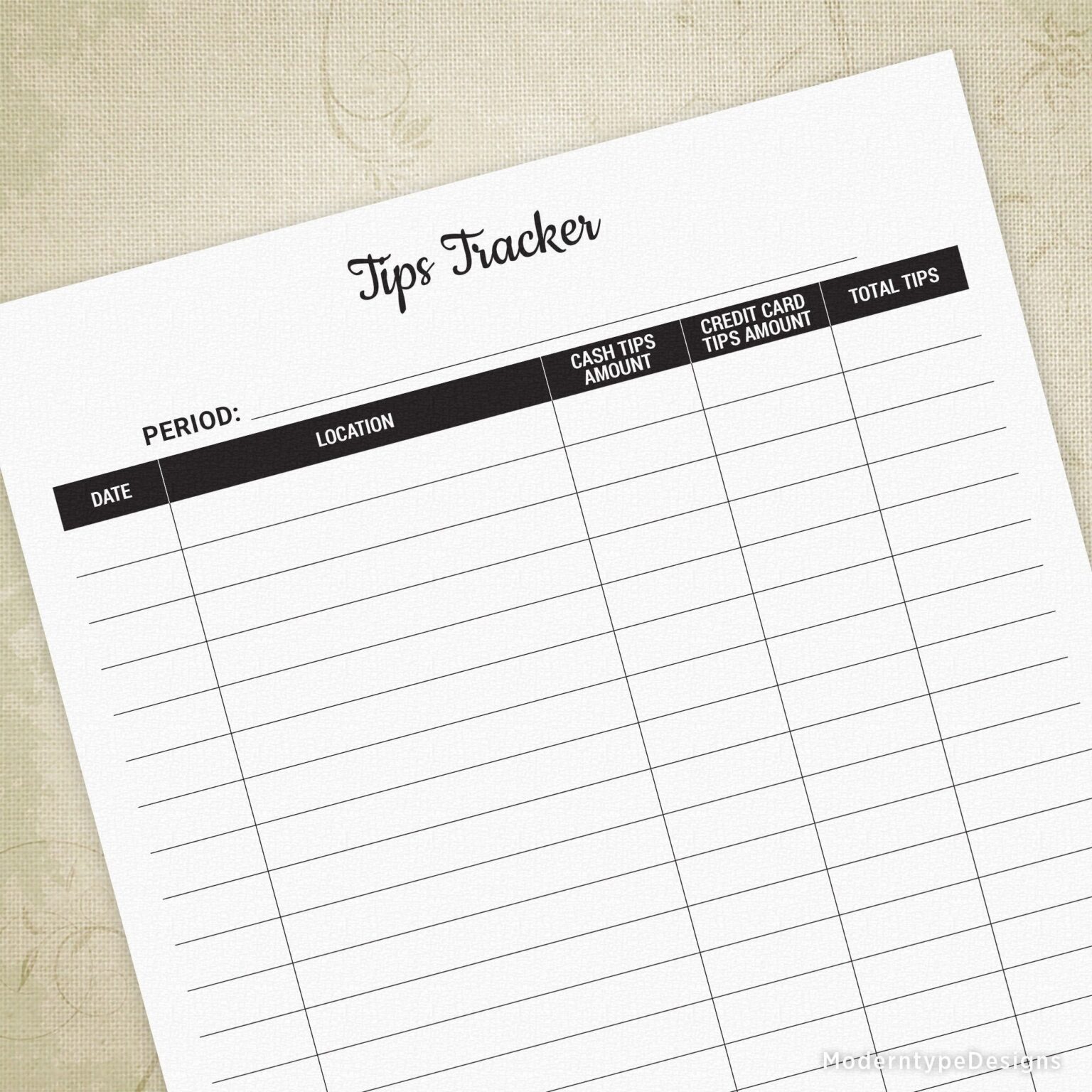 Printable Restaurant Tip Chart - Template Free Printable